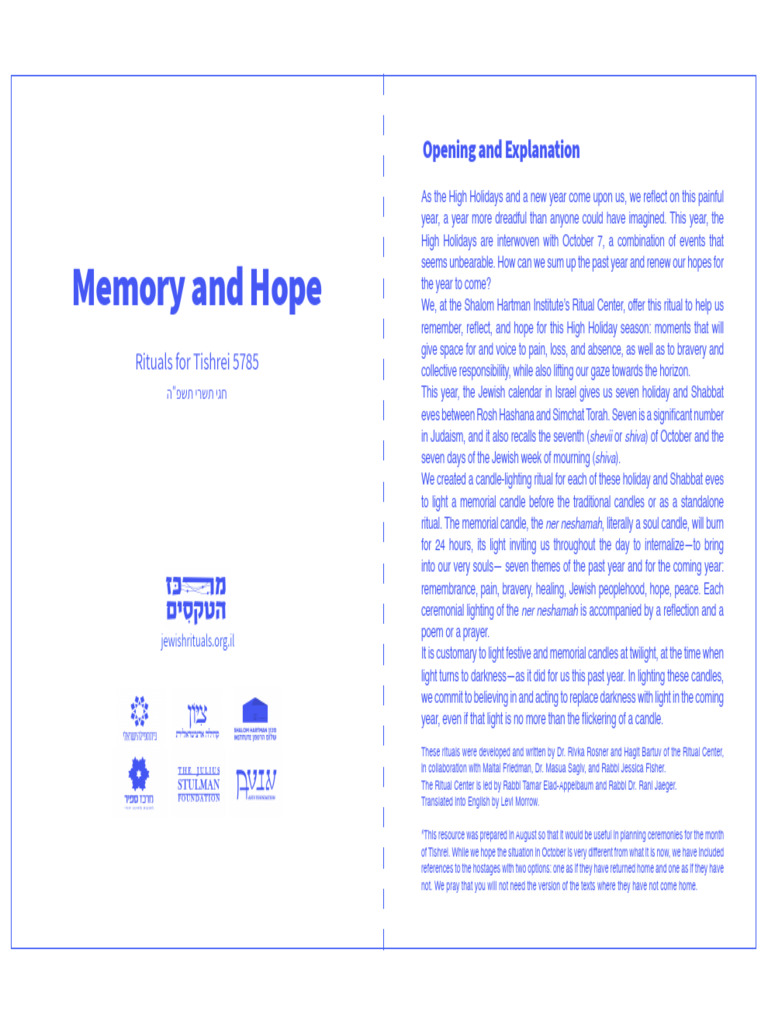 Memory Hope Ritual Resource 9.5.2024 | PDF | Jewish Holidays | High ...