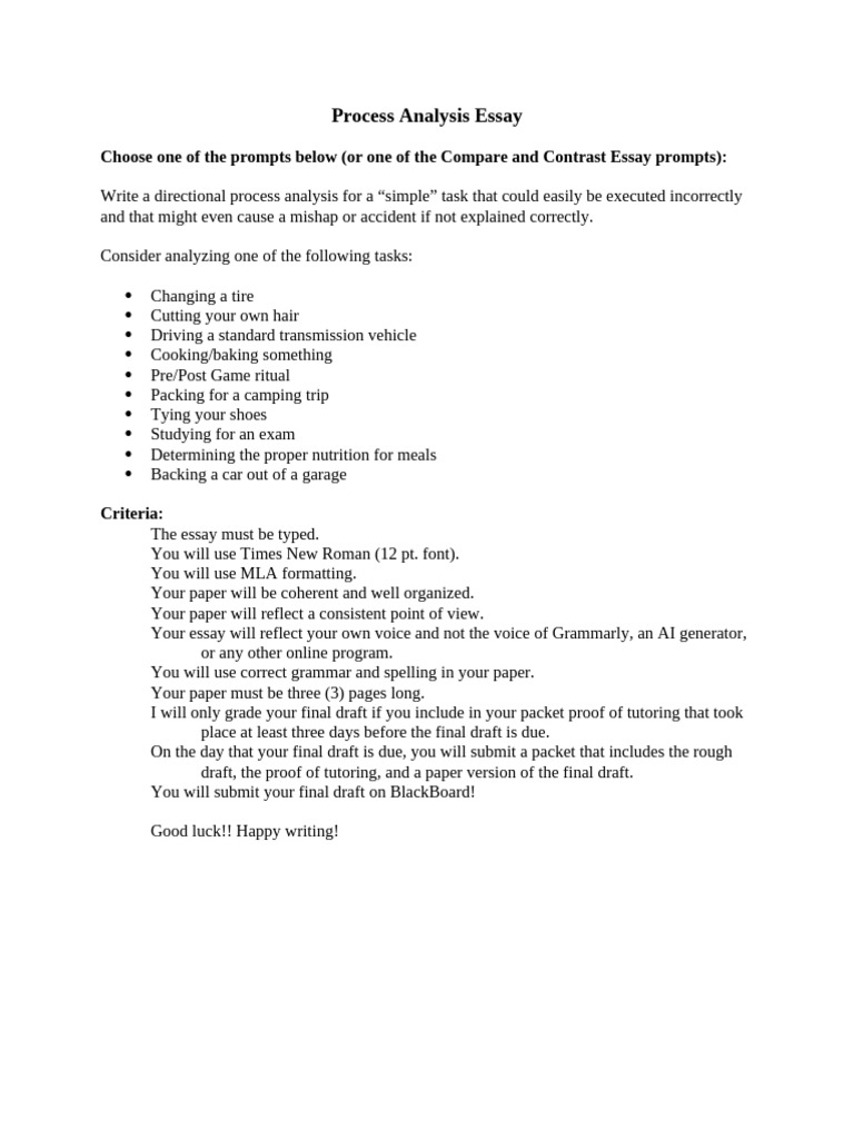 Process Analysis Essay Prompt | PDF