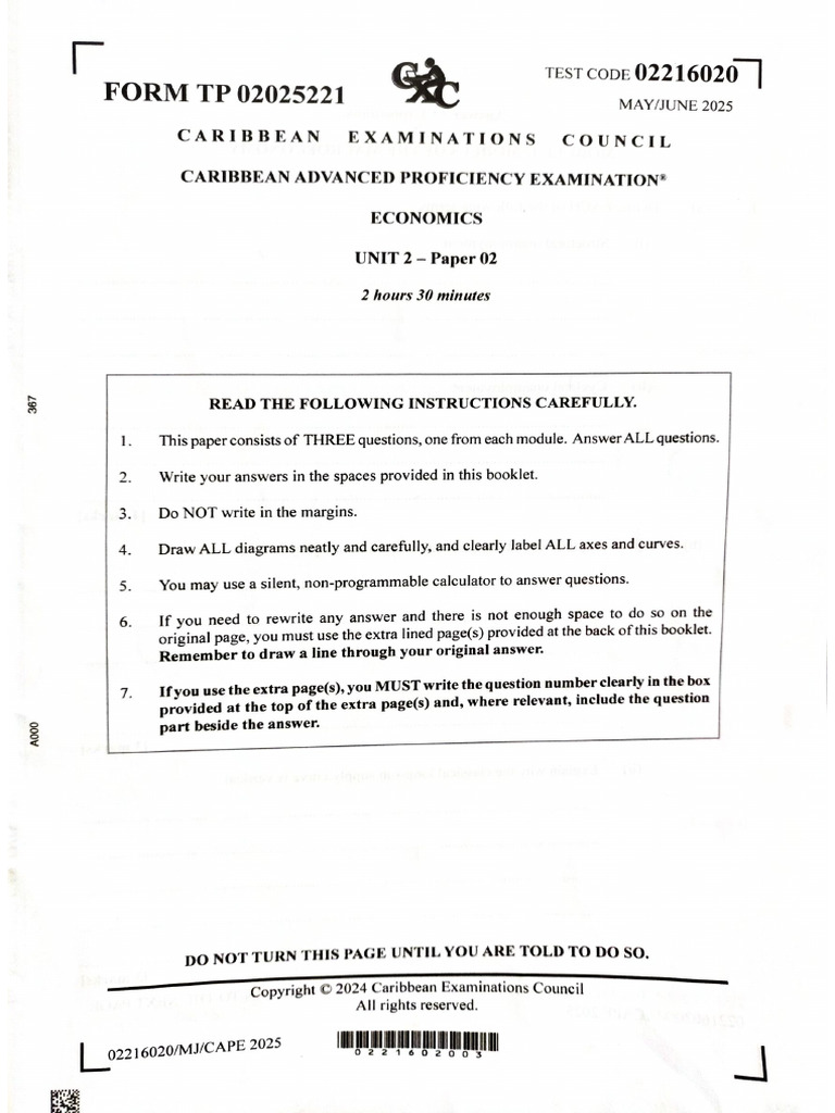 CAPE Economics Unit 2 Paper 2 2025 | PDF