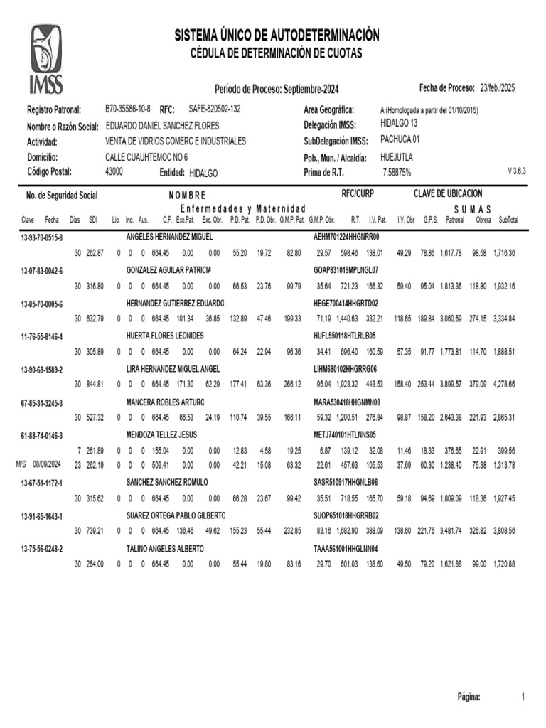 9 Cédula Cuota Obrero-Patronal Septiembre 2024 | PDF