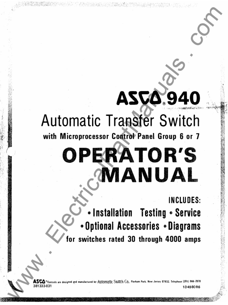 ASCO 940 Manual | PDF | Switch | Electrical Conductor
