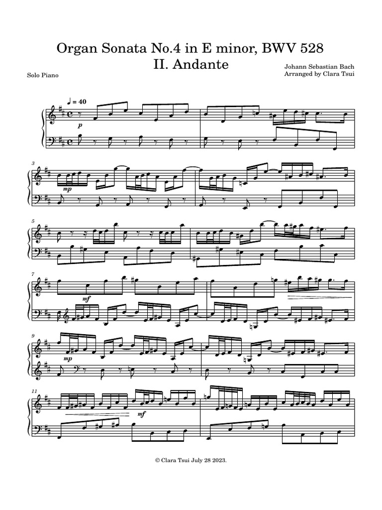 Organ Sonata No.4 in E Minor BWV 528 II. Andante | PDF | Musical Forms | Bach Family
