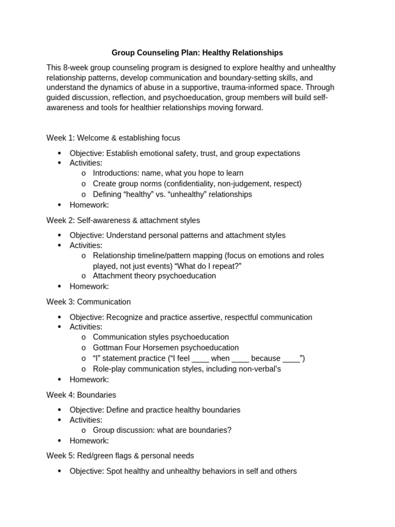 Healthy Relationships Counseling Plan | PDF | Communication ...