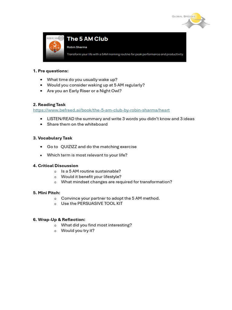 5 AM Club Engagement Activities | PDF