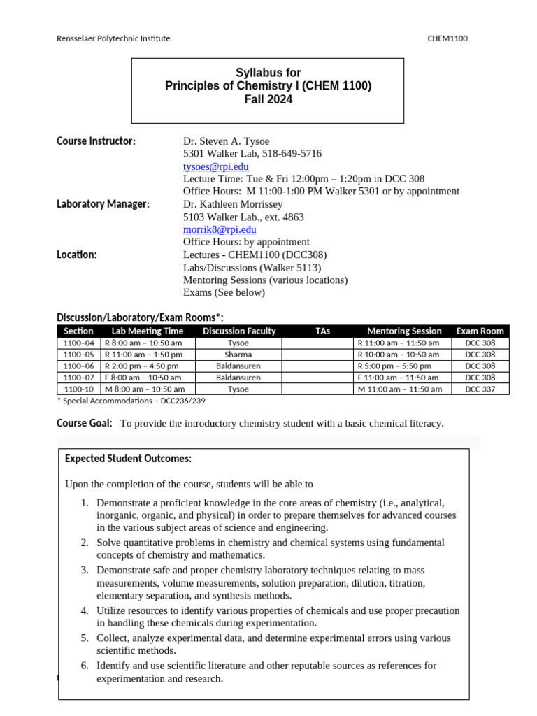 Syllabus Chem 1100 Fall2024 v.1.2 | PDF | Plagiarism | Experiment