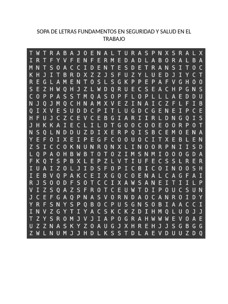 Sopa de Letras Fundamentos en Seguridad y Salud en El Trabajo | PDF
