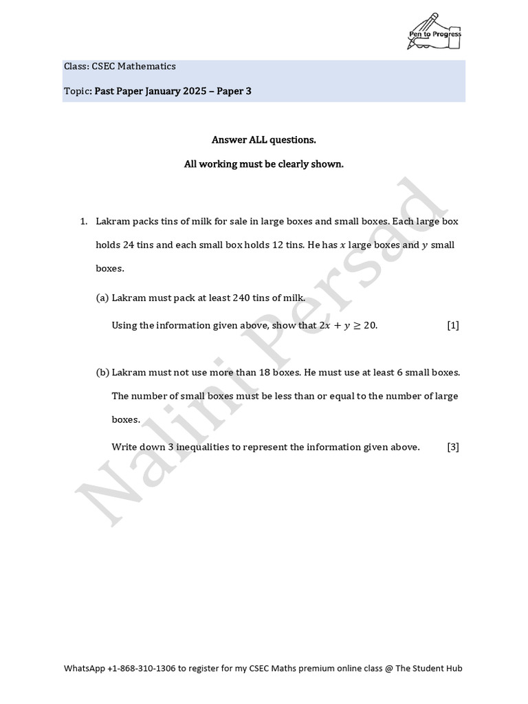 CSEC Math - Paper 3 - January 2025 | PDF | Acceleration | Inequality ...