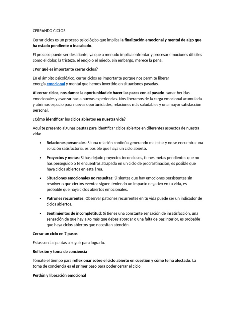 Cómo cerrar ciclos emocionales | PDF | Las emociones | Mente