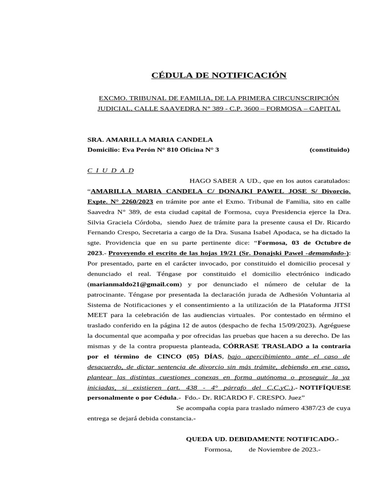 Cédula de Notificación | PDF | Justicia | Crimen y violencia