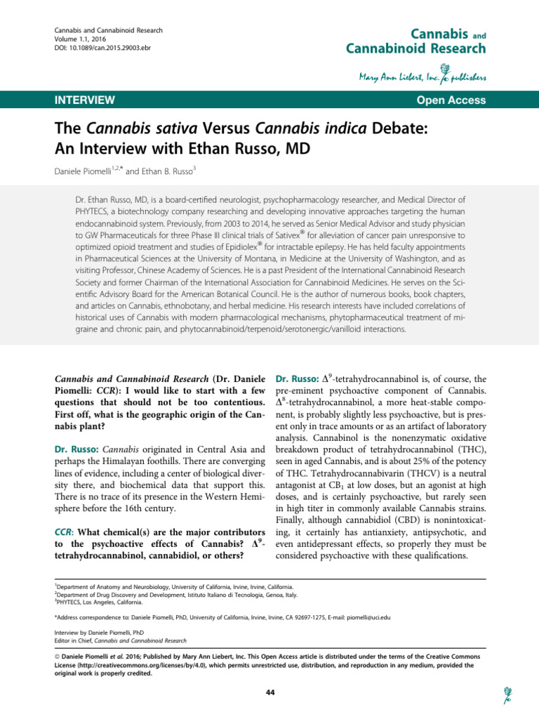 Russo Piomelli 2016 The Cannabis Sativa Versus Cannabis Indica Debate ...
