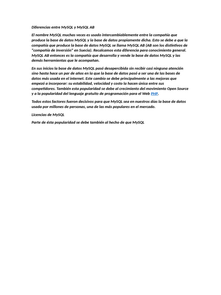 Diferencias Entre MySQL y MySQL AB | PDF