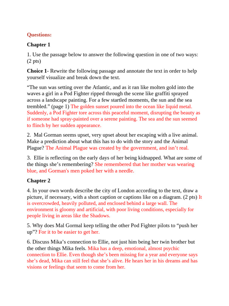 The Roar Chapter Questions | PDF