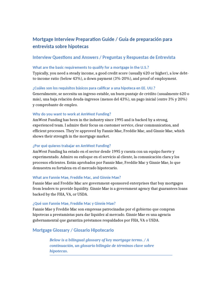 Mortgage Interview Guide Bilingual | PDF | Finanzas personales ...