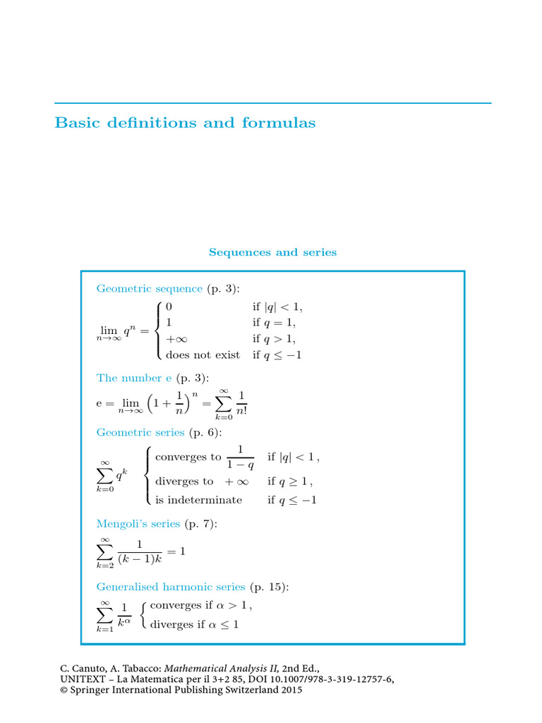 Maths Calculus Formula Sheet | PDF | Power Series | Mathematics