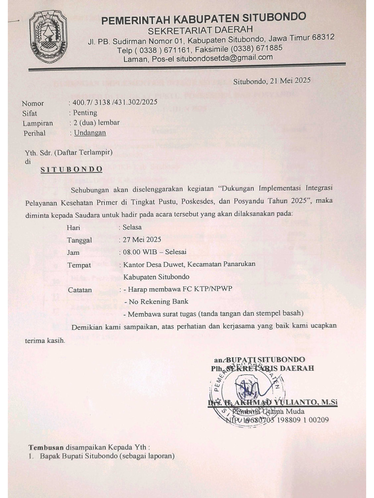 Undangan Dukungan Implementasi ILP Tingkat Pustu, Poskesdes, Posyandu ...