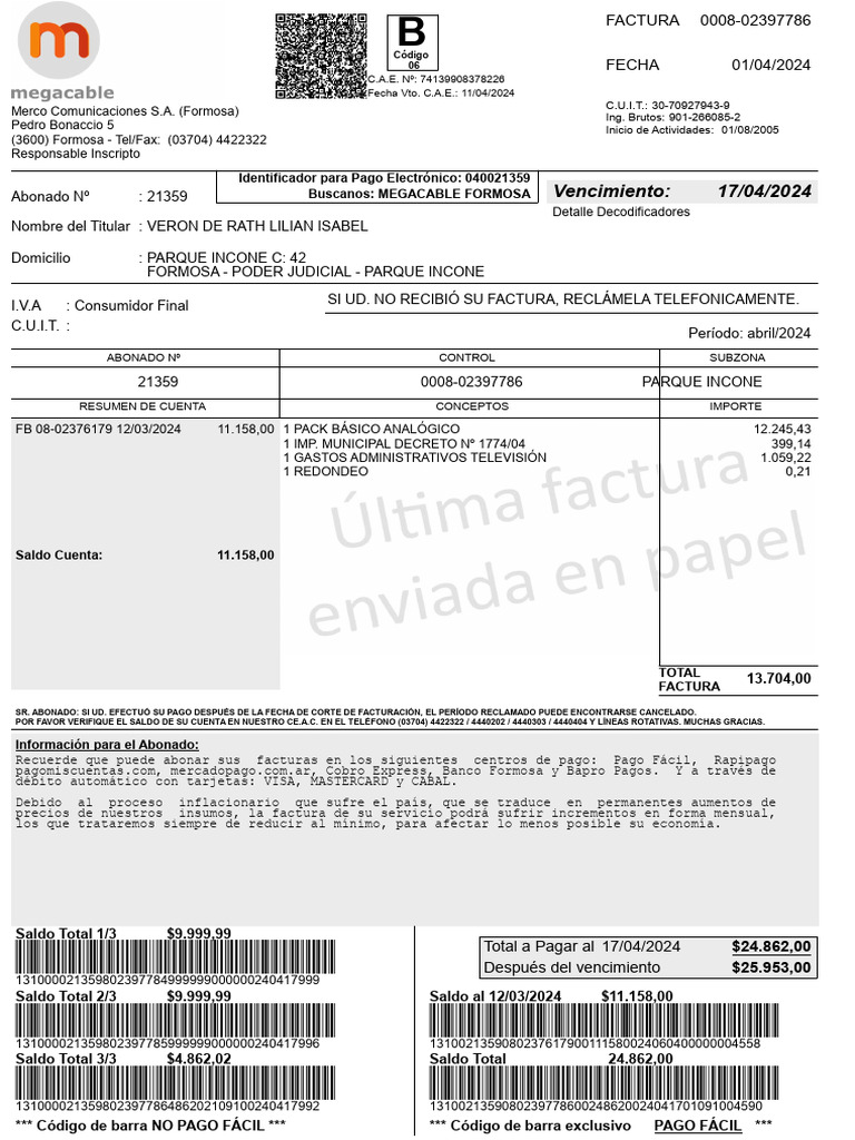 Factura Megacable | PDF | Servicios financieros | Dinero