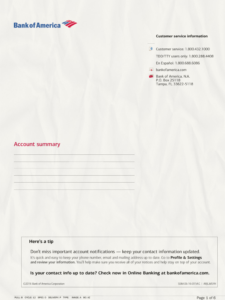 BofA Core Checking Statement Summary | PDF