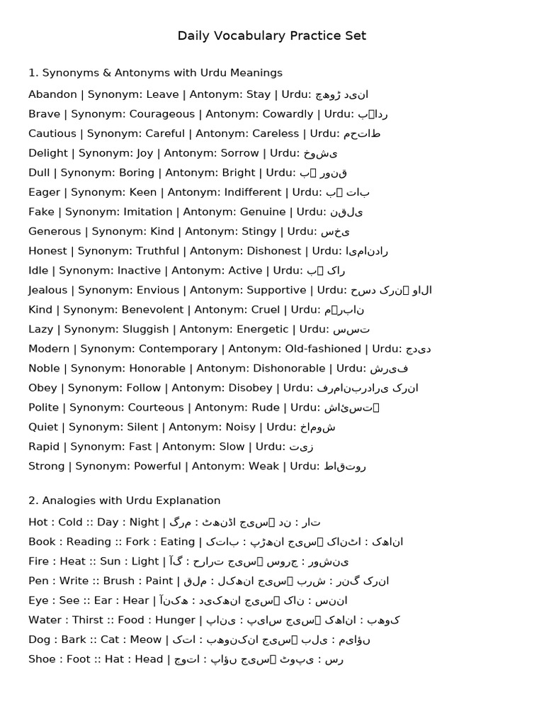 Antonyms and Vocabulary Practice | PDF