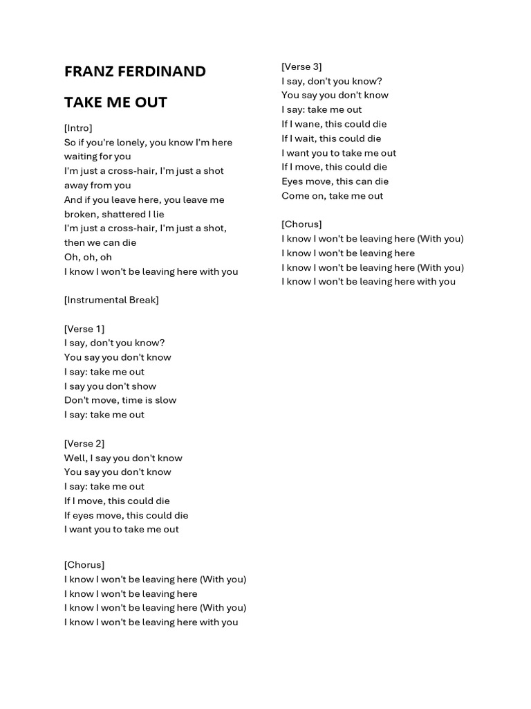 Take Me Out - Franz Ferdinand Lyrics | PDF