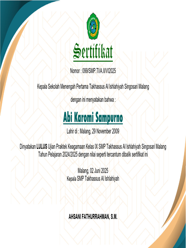 Sertifikat Ujian Praktek | PDF