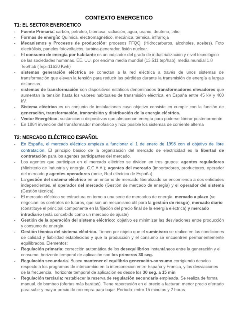 Resumen Contexto Energetico | PDF | Ingenieria Eléctrica | Red eléctrica