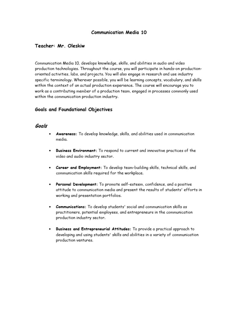 Communication Media Course Overview | PDF | Entrepreneurship ...