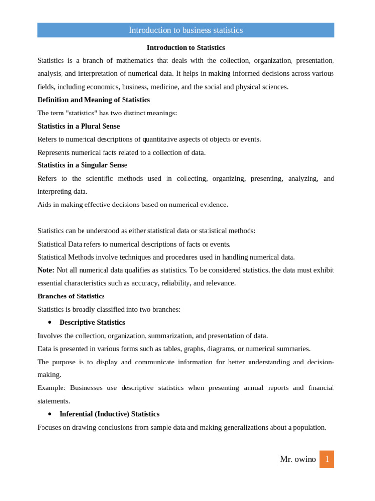 Introduction to Statistics | PDF | Mean | Statistics
