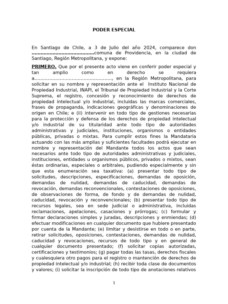 Poder Especial para INAPI | PDF | Propiedad | Propiedad intelectual