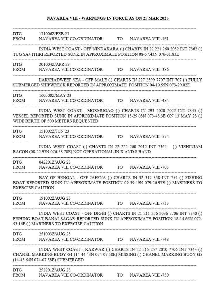 Navarea Warnings in Force | PDF | Shipping