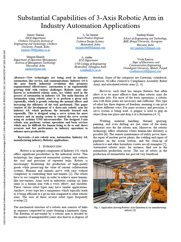 2. Substantial Capabilities of 3-Axis Robotic Arm in Industry Automation Applications | PDF ...