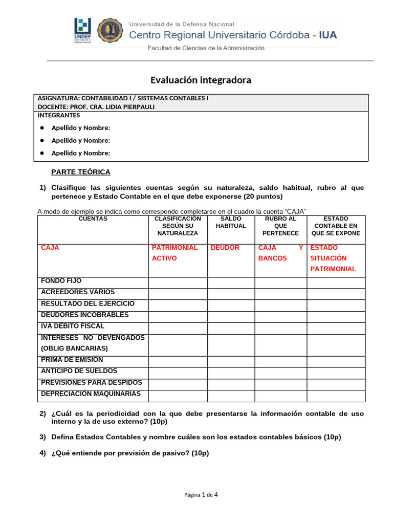 Evaluacion Integradora - 2025 - B | PDF | Contabilidad | Bancos