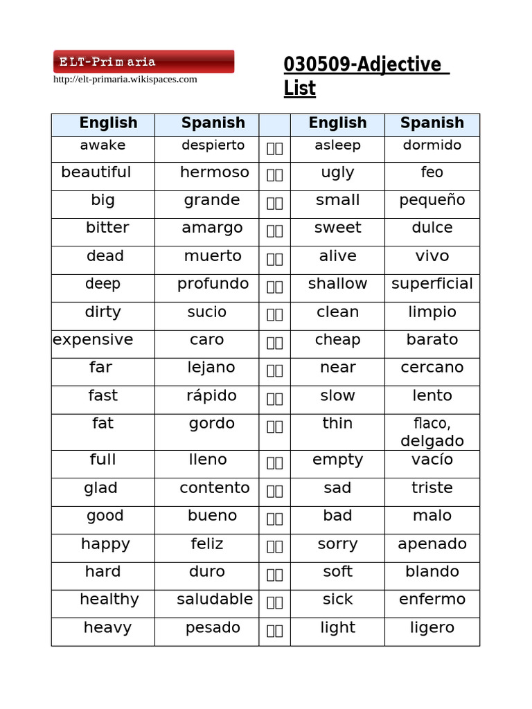 Adjective List | PDF
