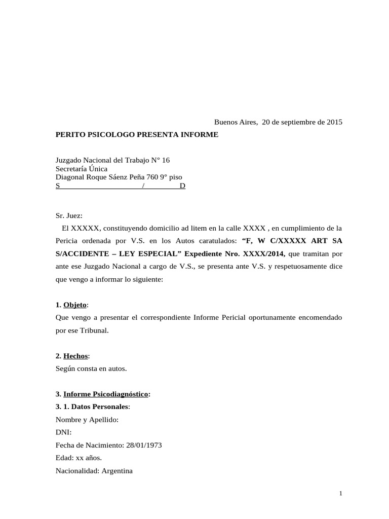 Modelo Informe Pericial 2 | PDF | Psique (psicología) | Sicología