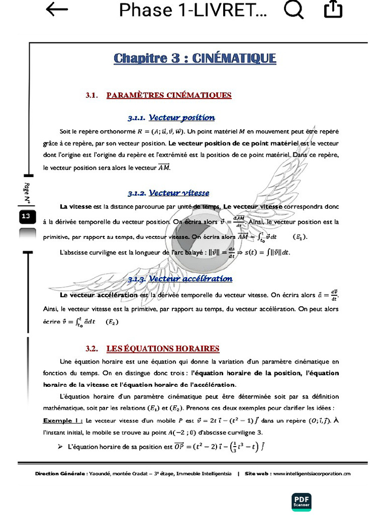 ICORP PHY CH3 2025 - Cinématique | PDF