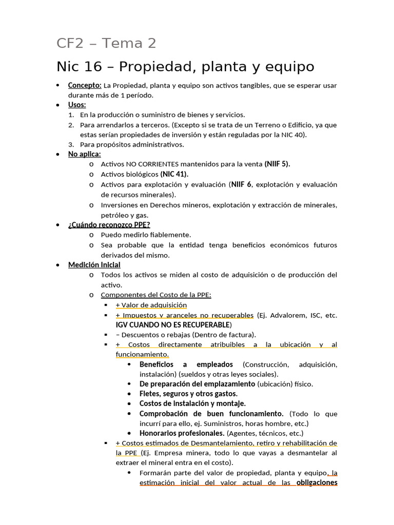 CF2 - NIC 16 | PDF | Depreciación | Activo fijo
