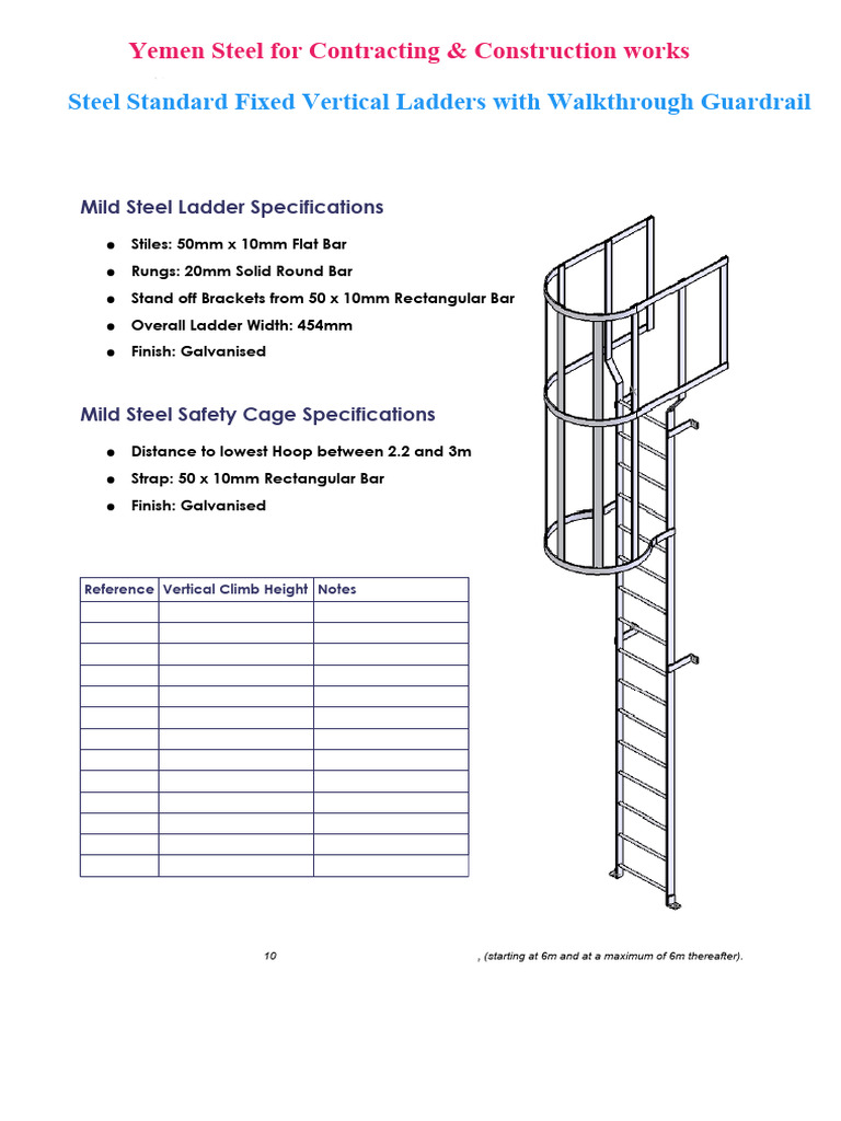 Steel Standard Fixed Vertical Ladders With Walkthrough Guardrail | PDF