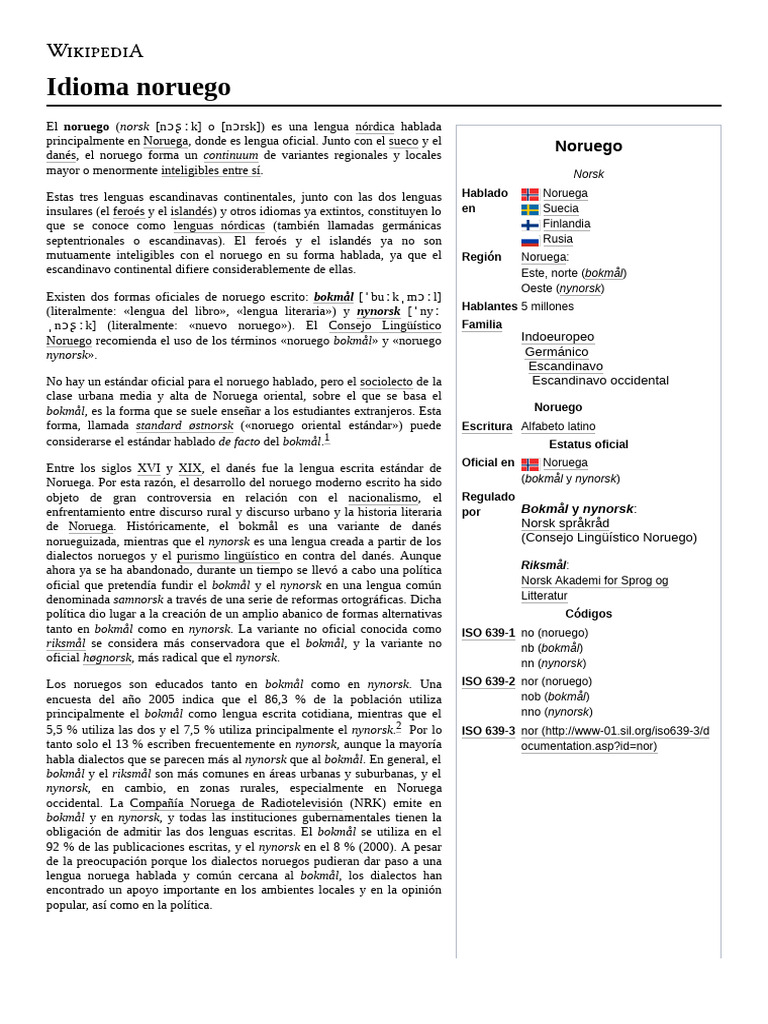 Eswiki Idioma Noruego 20200724 | PDF | Lingüística | Gramática