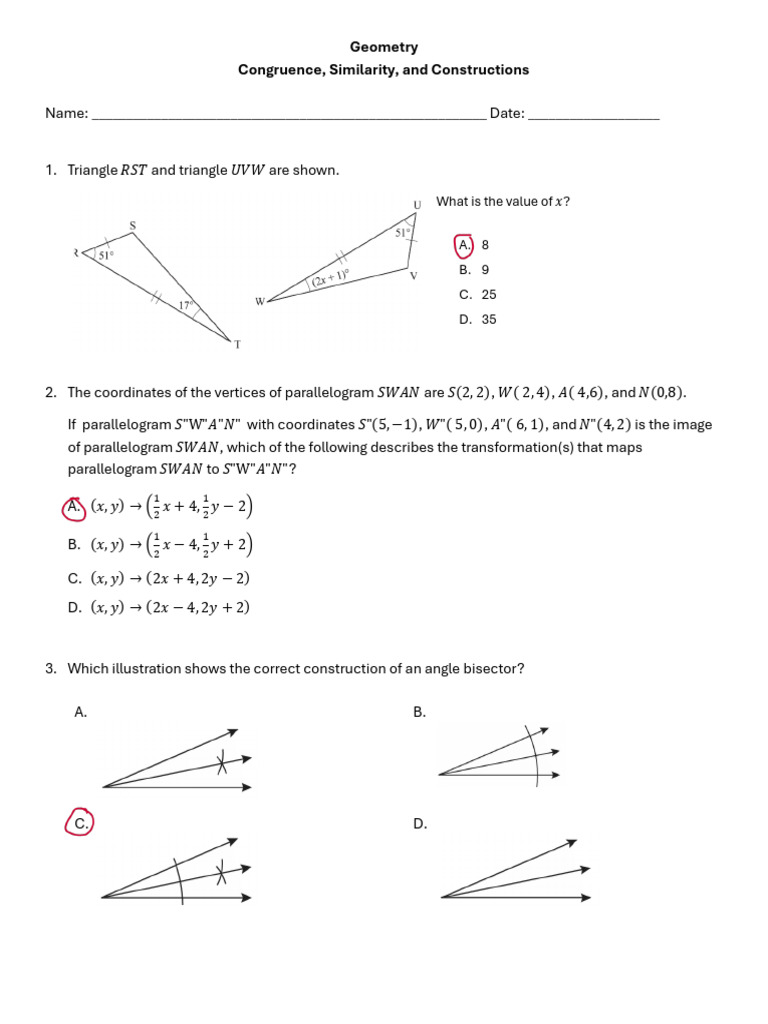 Geometry - Congruence, Similarity, and Constructions PDF | PDF ...
