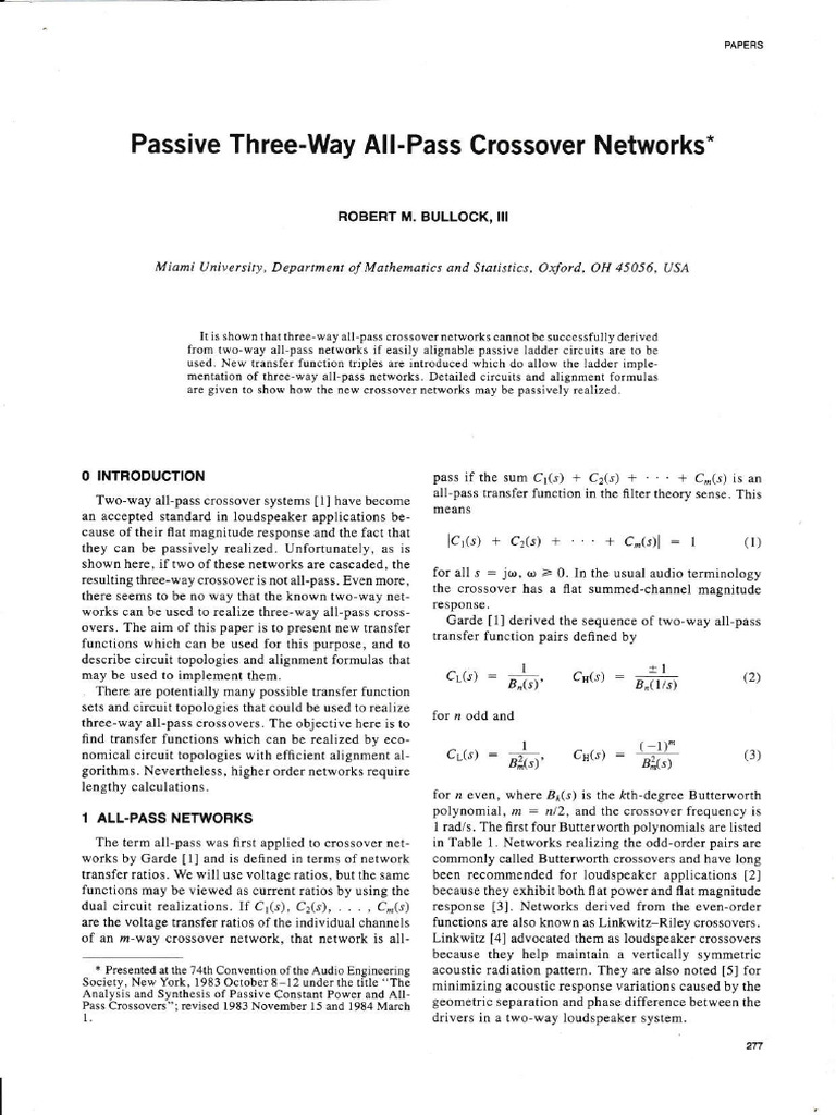 Passive Three-Way All-Pass Crossover Networks | PDF | Low Pass Filter ...