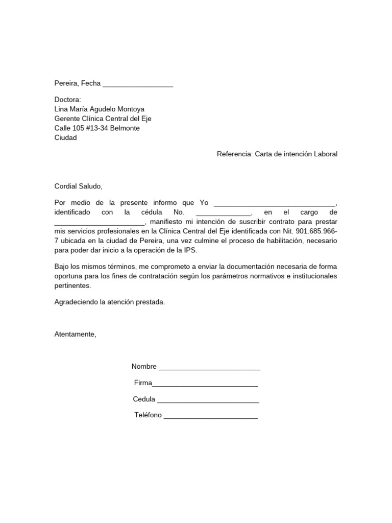 Carta de Intención Laboral | PDF