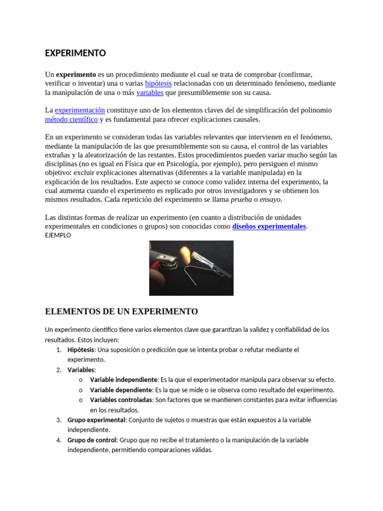 EXPERIMENTo 2 Elementos de Un Experimento | PDF | Experimentar | Hipótesis