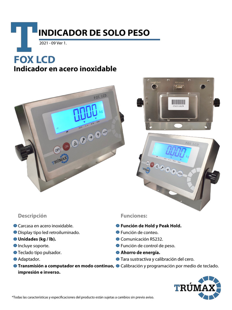 TRUMAX FOX LCD Indicador Bascula | PDF