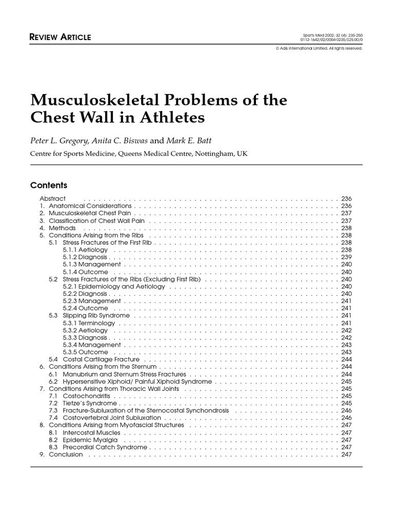 Musculoskeletal Problems of The Chest Wall in Athletes: Peter L ...