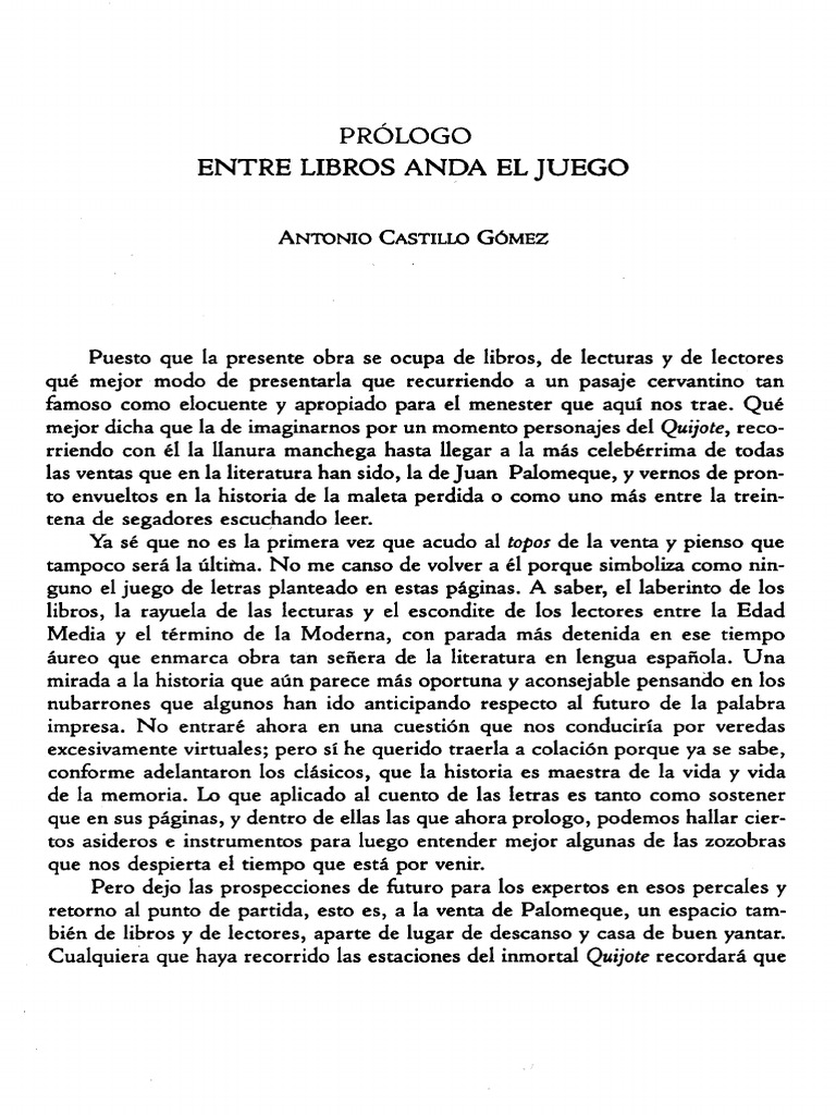 Prólogo Entre Libros | PDF | Don Quijote | Escritura