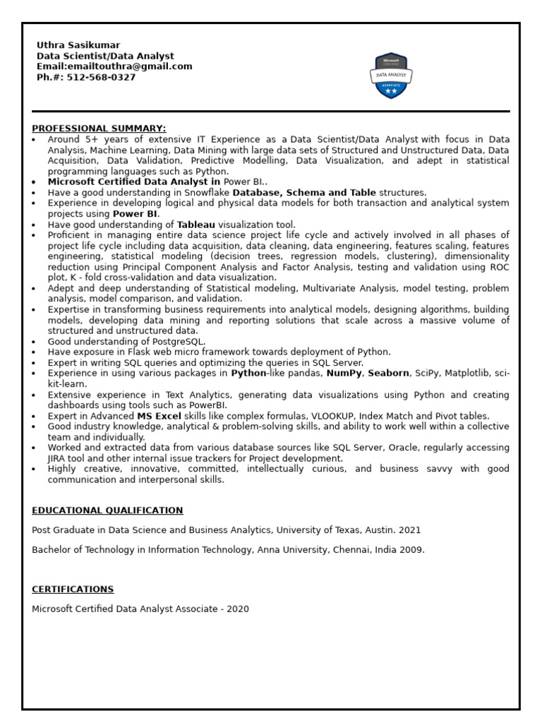 Uthra Sasikumar Resume Updated | PDF | Sql | Microsoft Sql Server