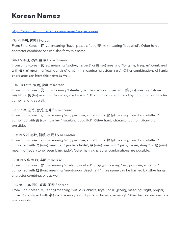 Korean Names | PDF
