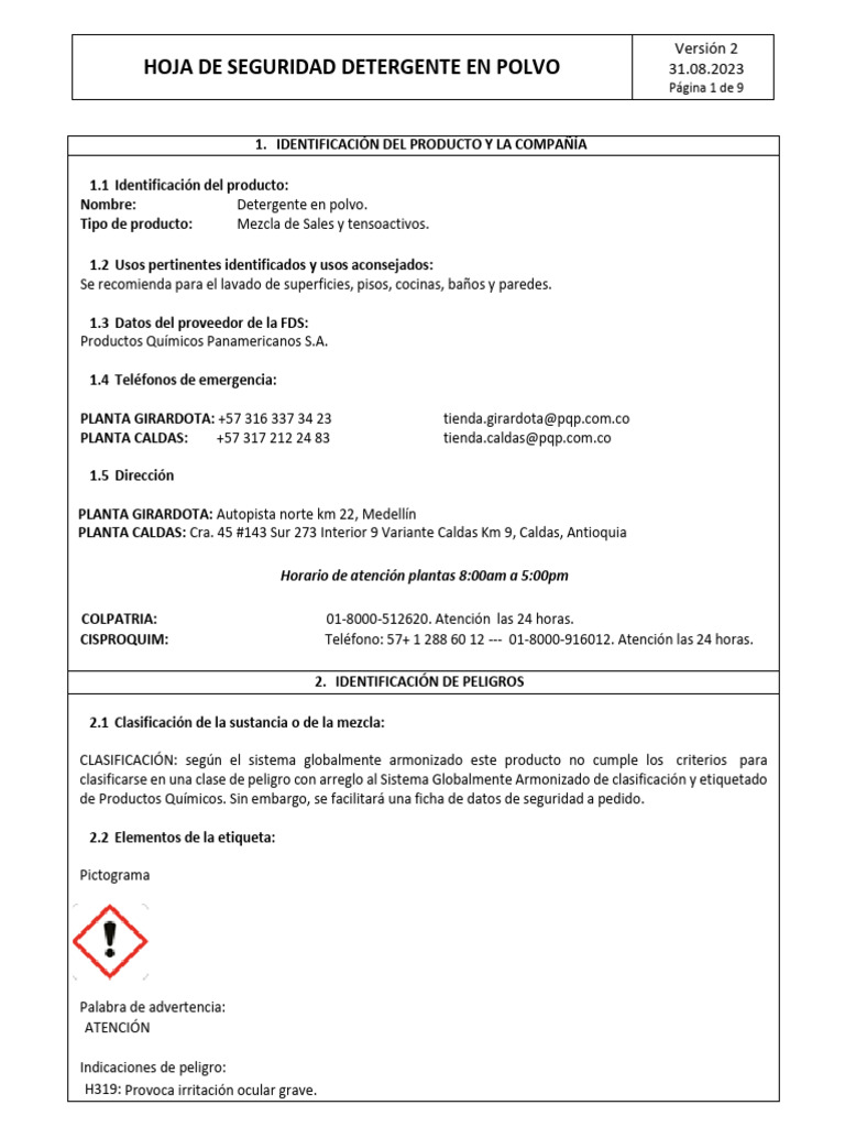 Hs Detergente en Polvo | PDF | Combustión | Agua