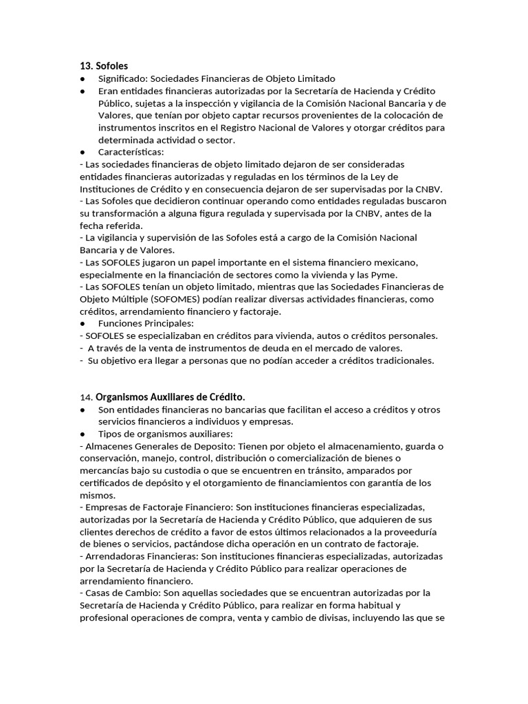 Sofoles y Organismos Auxiliares de Crédito | PDF | Bancos | Sector privado