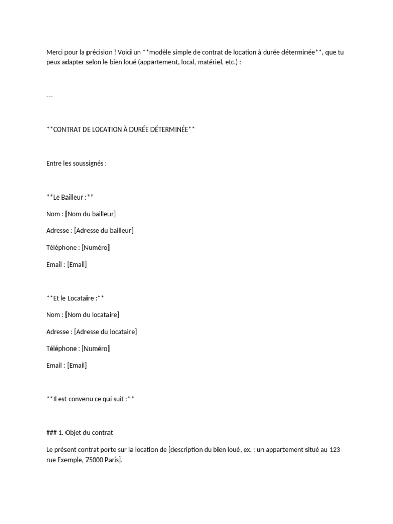 Modèle de contrat de location simple | PDF