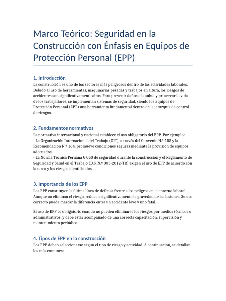 Marco Teorico Seguridad Construccion EPP | PDF | Valores